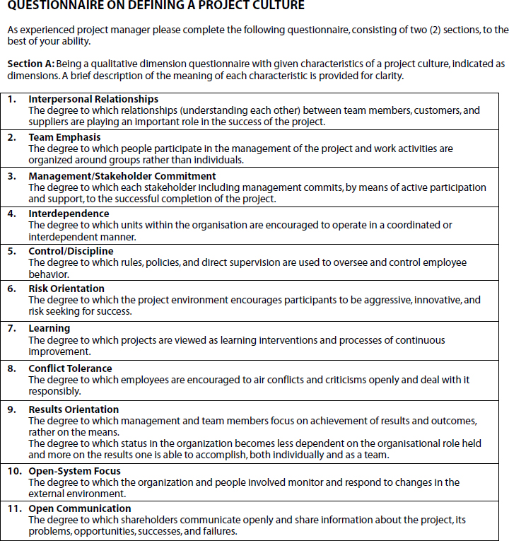 The development of a project management culture assessment framework