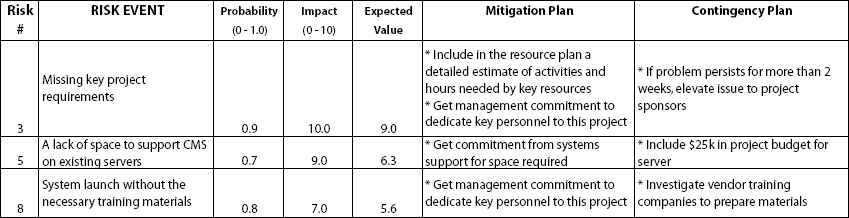 It works! Risk management on an IS project