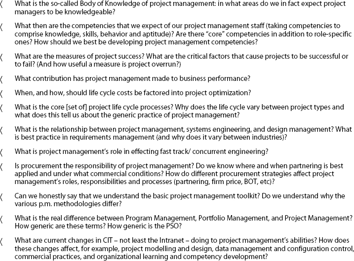 Researching the unanswered questions of project management
