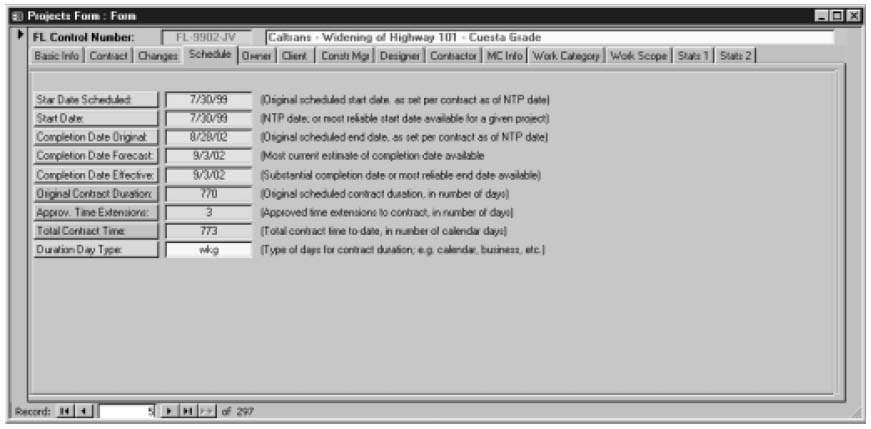 Construction project database for proposal preparation