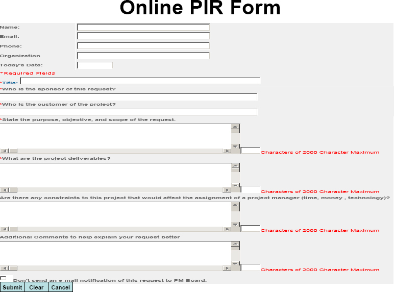 Project initiation request (PIR) process and the project management board (PMB)