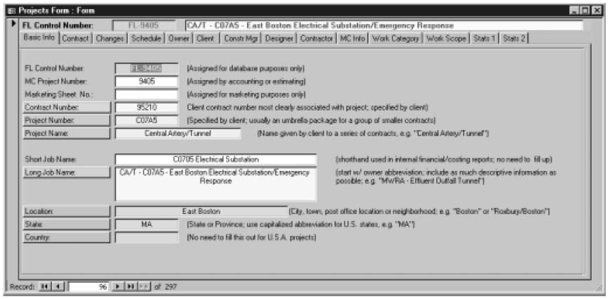 Construction project database for proposal preparation