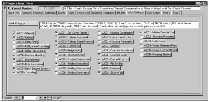Construction project database for proposal preparation